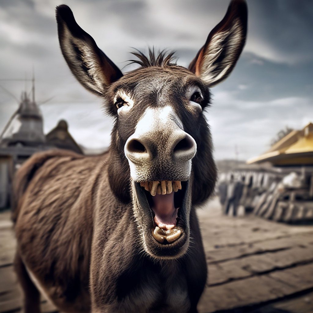 "Stubborn donkey, surrealism, clear detail, high digital quality ...