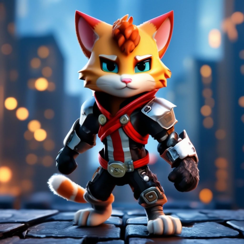 "Anthropomorphic cat hero of 3D platformer" — image created in Shedevrum