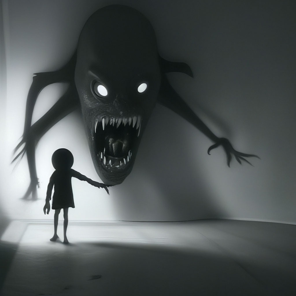"A scary picture, a creepy shadow coming out of the picture, with long ...