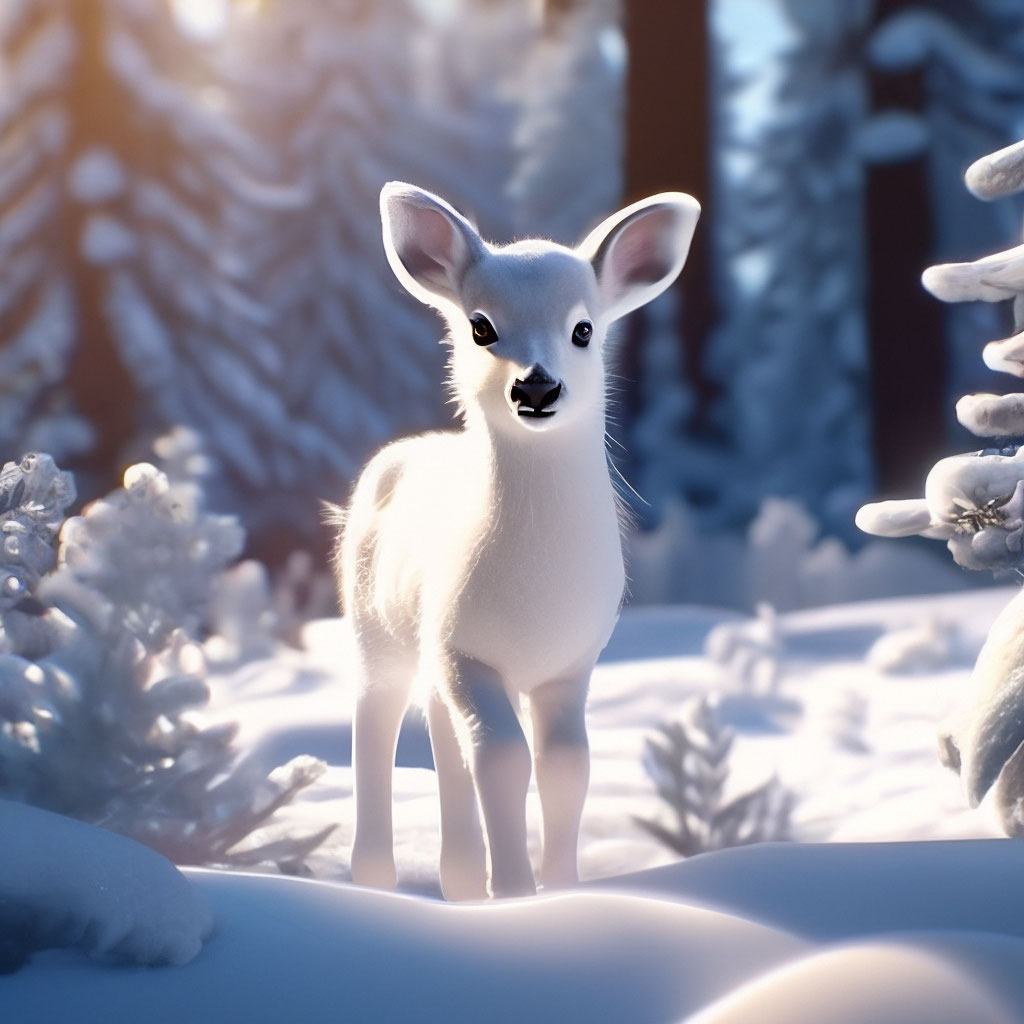 "A beautiful, white, fluffy, very cute fawn in the foreground in a ...