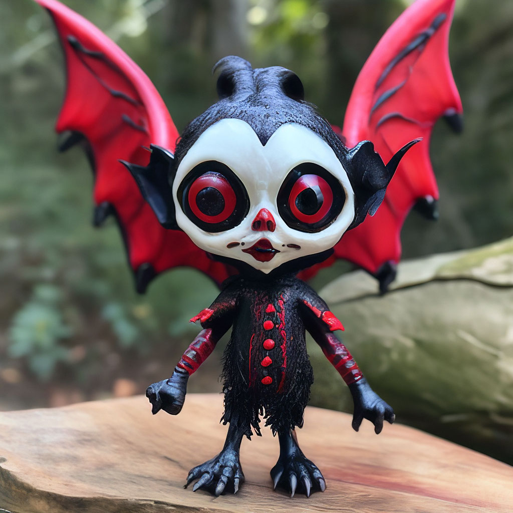 "Red-winged pop-eyed black ghoul" — image created in Shedevrum
