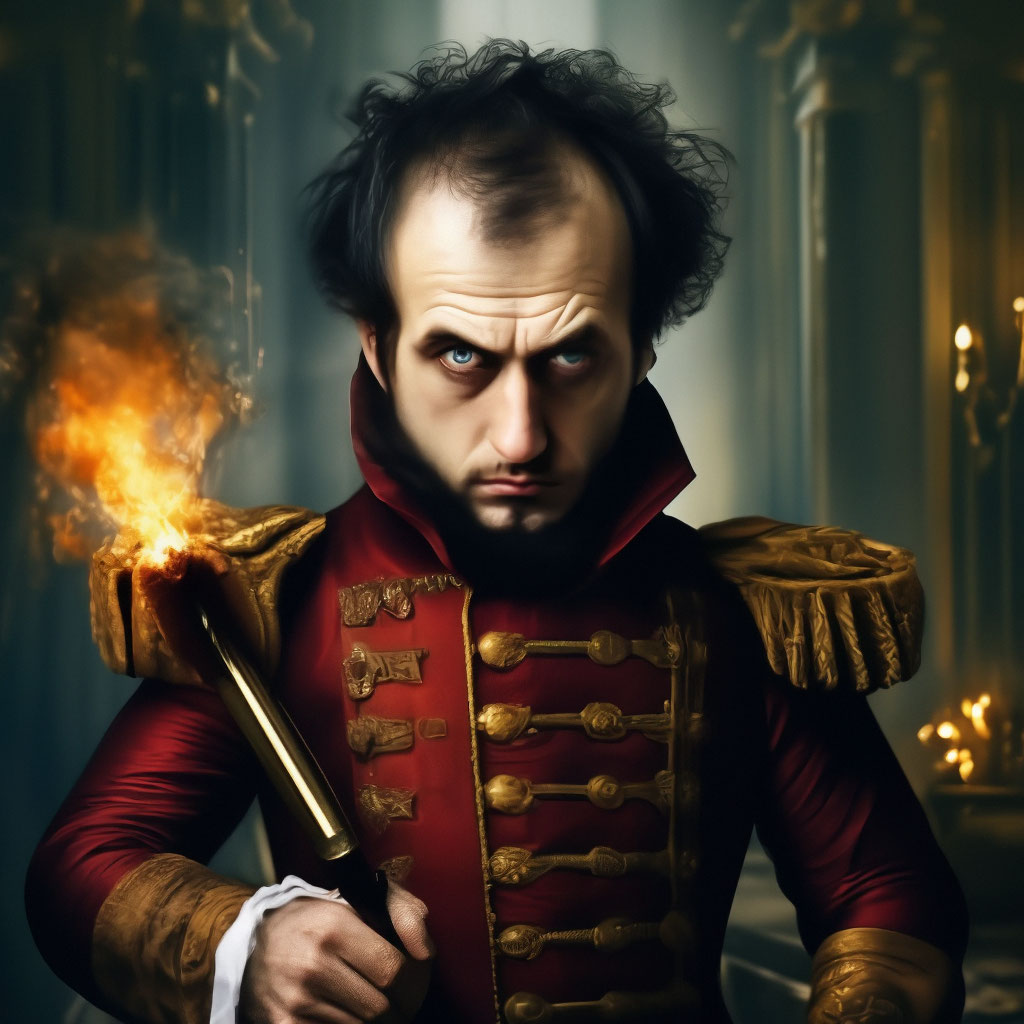 "A man with Napoleon syndrome, an evil dwarf" — image created in Shedevrum