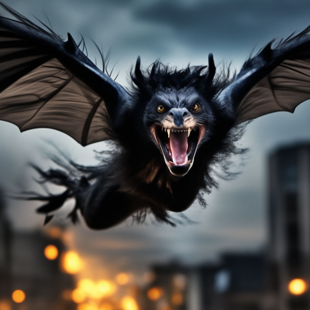"Horror flying on the wings of night" — image created in Shedevrum