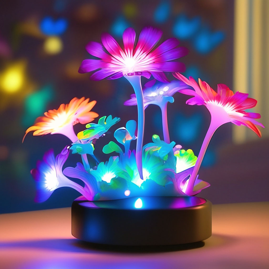 "Night light in the nursery, 3D visualization, fabulous flowers, glow ...