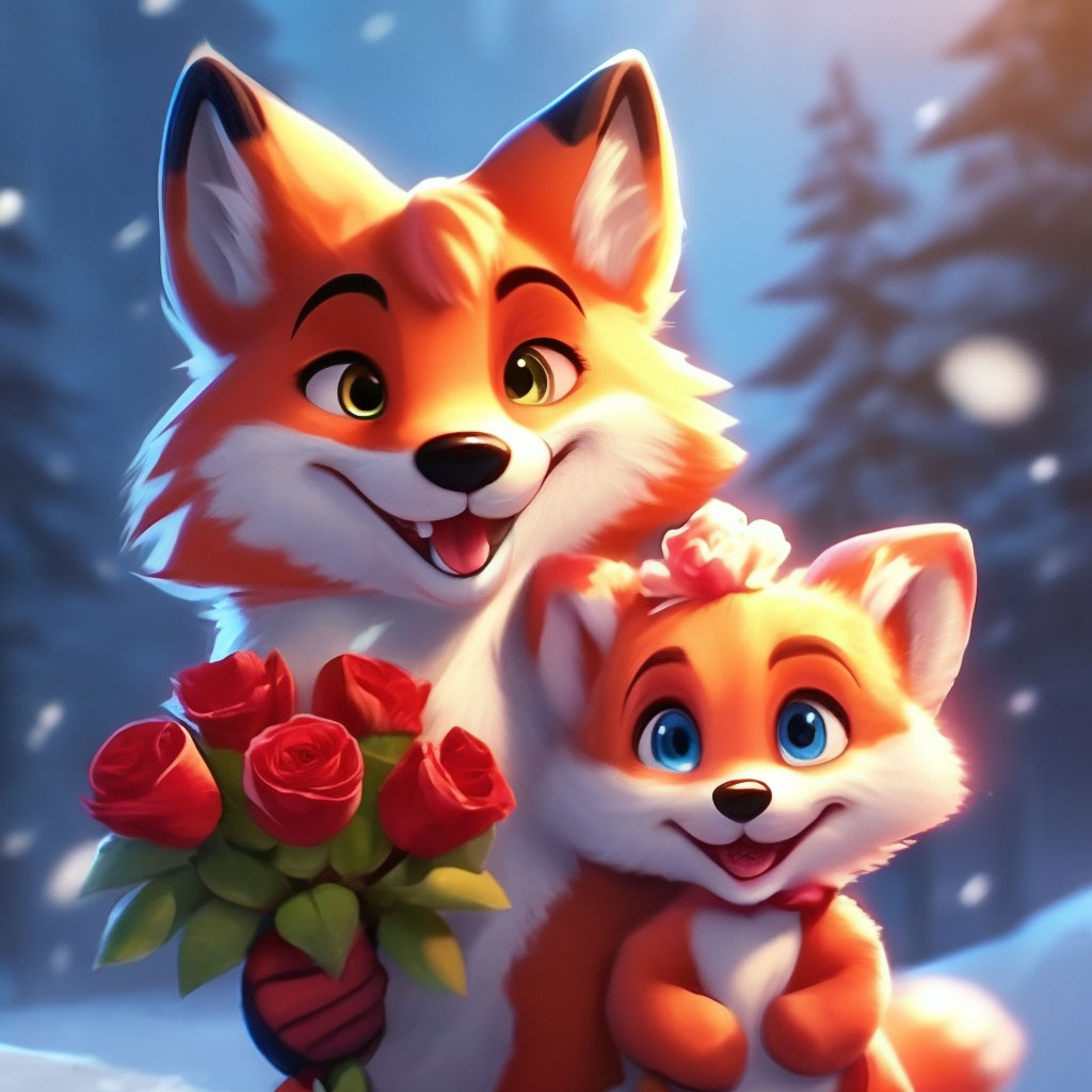 "The cutest red fox and big fluffy fox with a wide smiling muzzle and ...