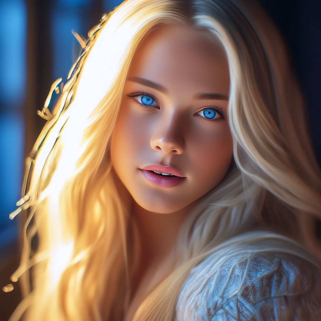 "Blonde girl, blue eyes, long hair, monet style, bright lighting, pixel ...