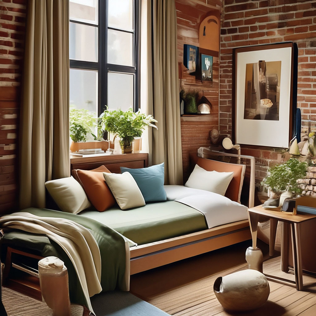 "Schoolboy's room,modern lamps,khaki curtains in the style of wil*liam ...