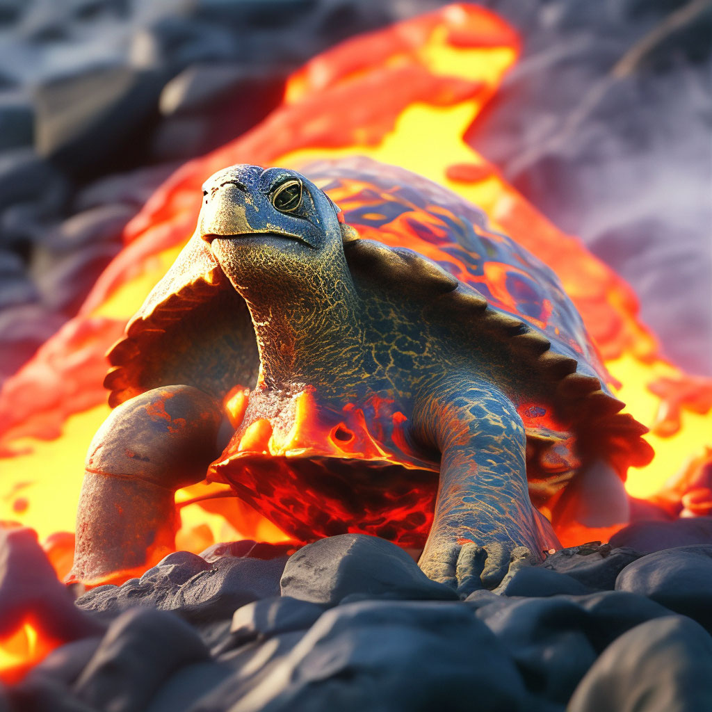 "A turtle made of lava" — image created in Shedevrum