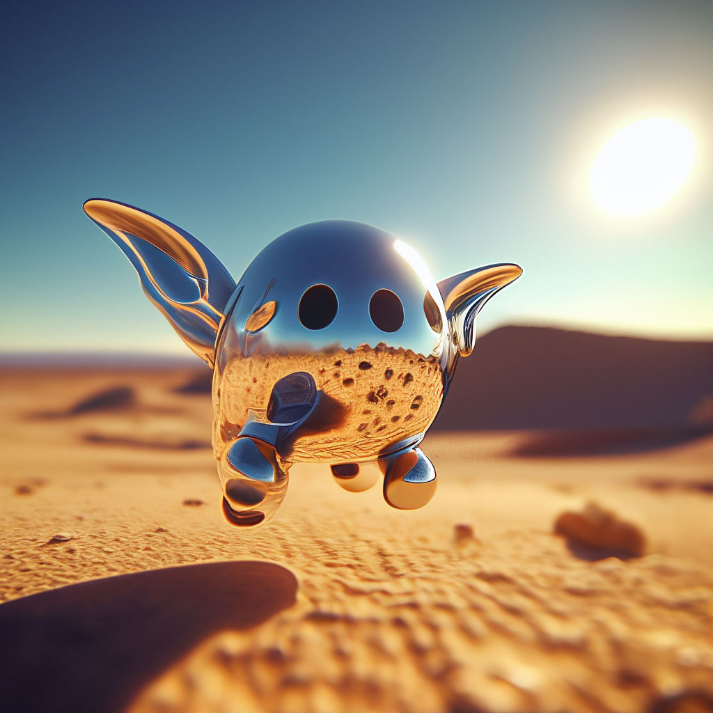 "Levitating cute desert shiny creature, view from afar, lomography ...