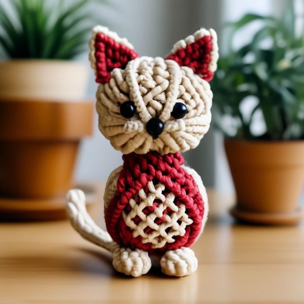 "Toy cat braided in the macrame technique" — image created in Shedevrum