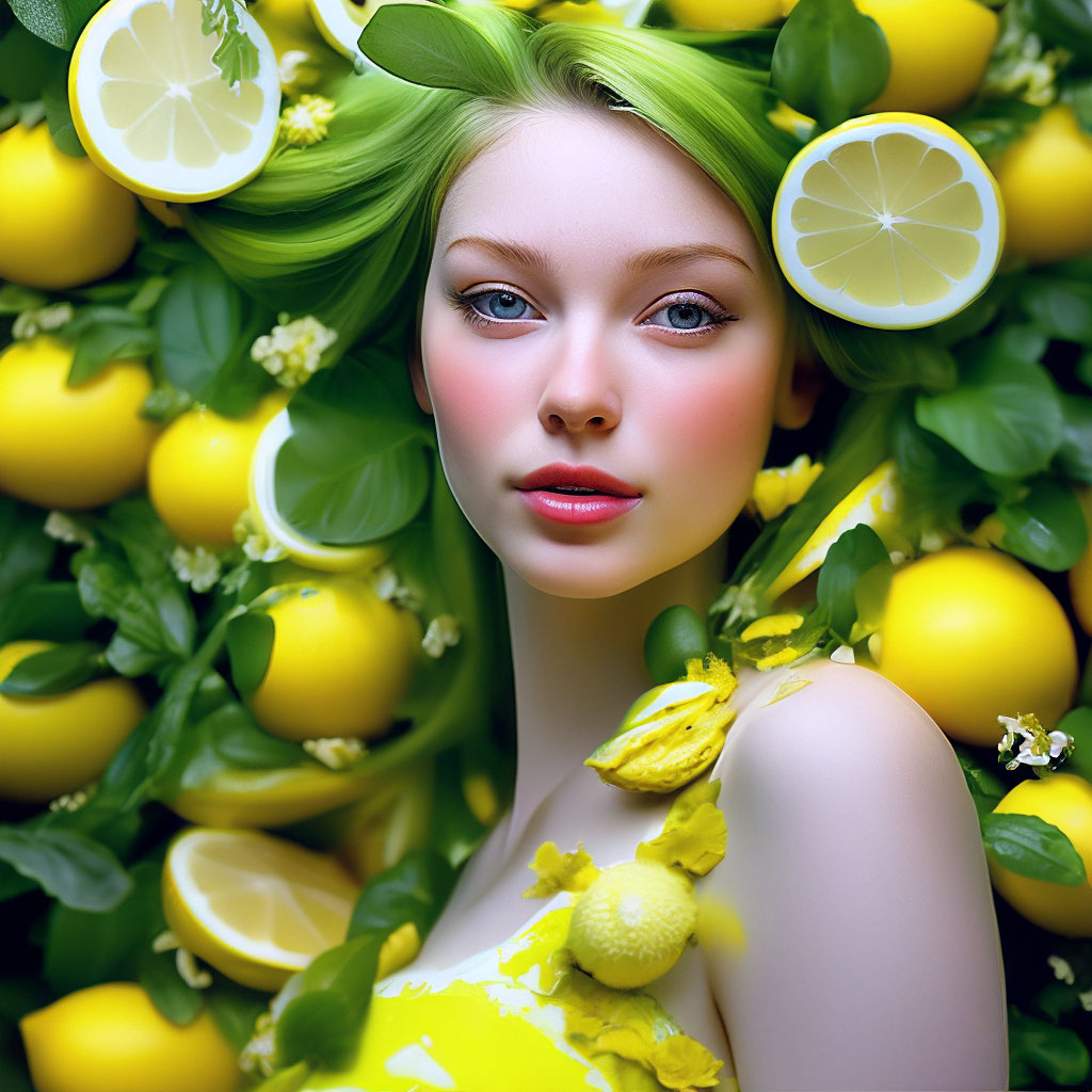 "🍋🍋🍋 a beautiful lemon girl, in a whirlwind of lemon slices + lime ...