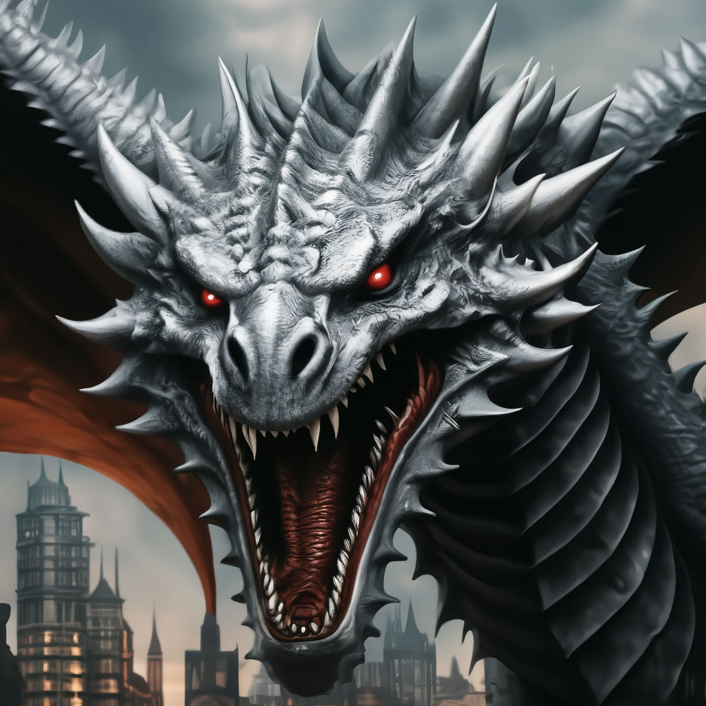 "Evil Grinning Fanged Dragon Heiko - Silver Wing Horror Horror ...