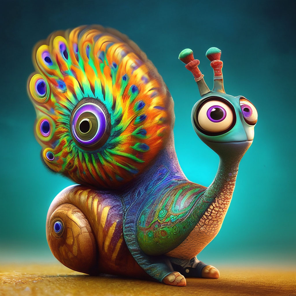 "🤍🔛 ️ Creep funny bug-eyed crazy snail peacock, side view, fur, lots of ...