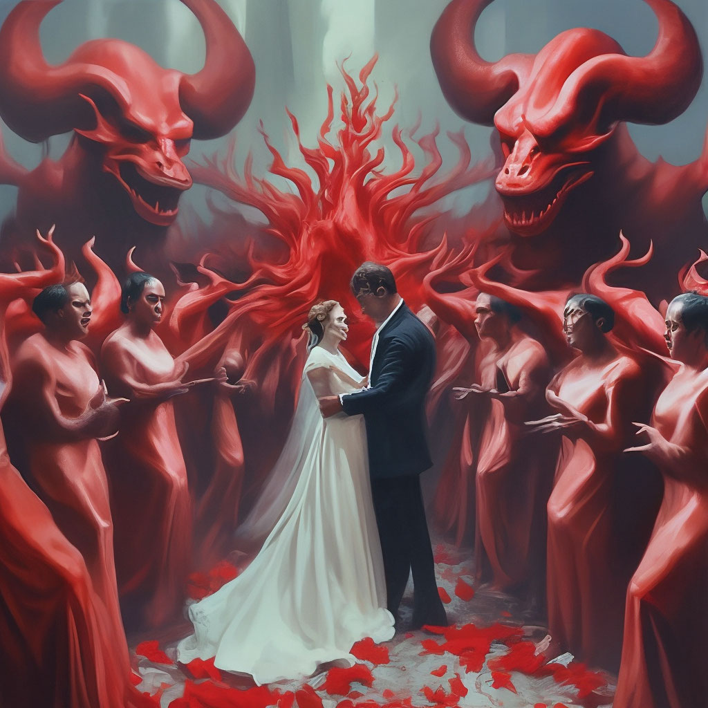 "The wedding of the red demons" — image created in Shedevrum