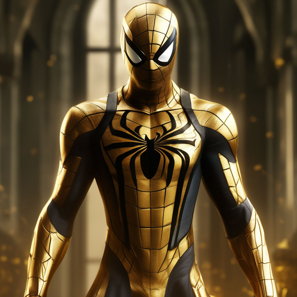 "Marvel Spider-Man in gold in full height 124k" — image created in ...