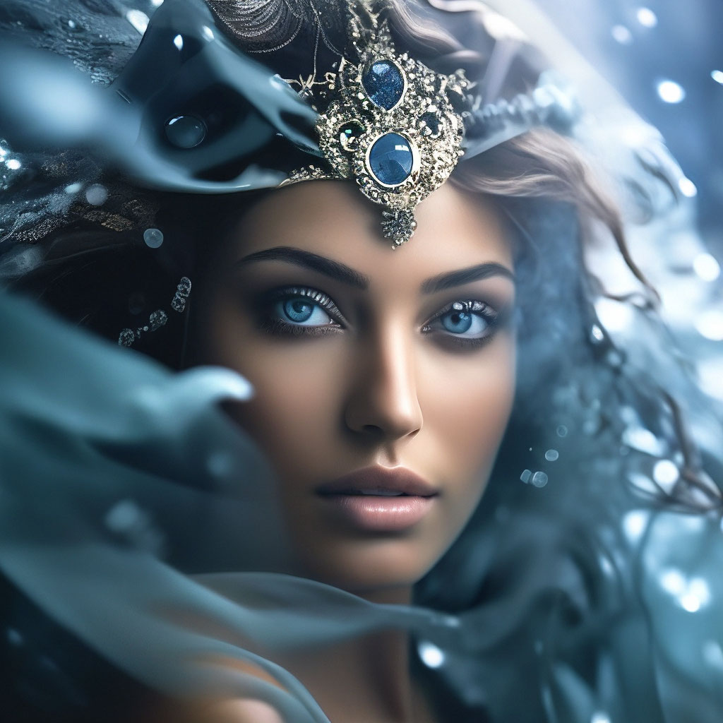 "The goddess of water, huge safite eyes, a beautiful refined face, a ...