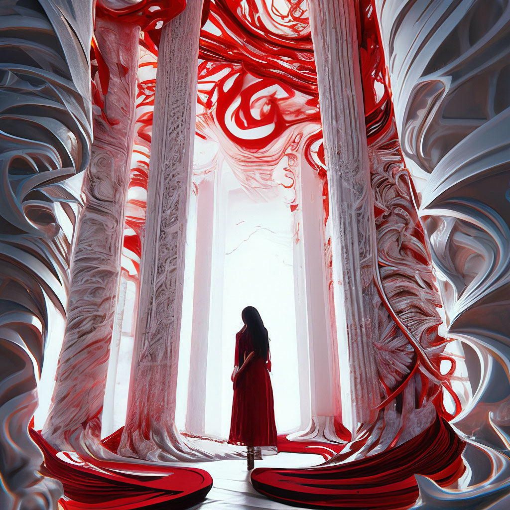 "Digital art, abstract art, intricate connection between white columns ...