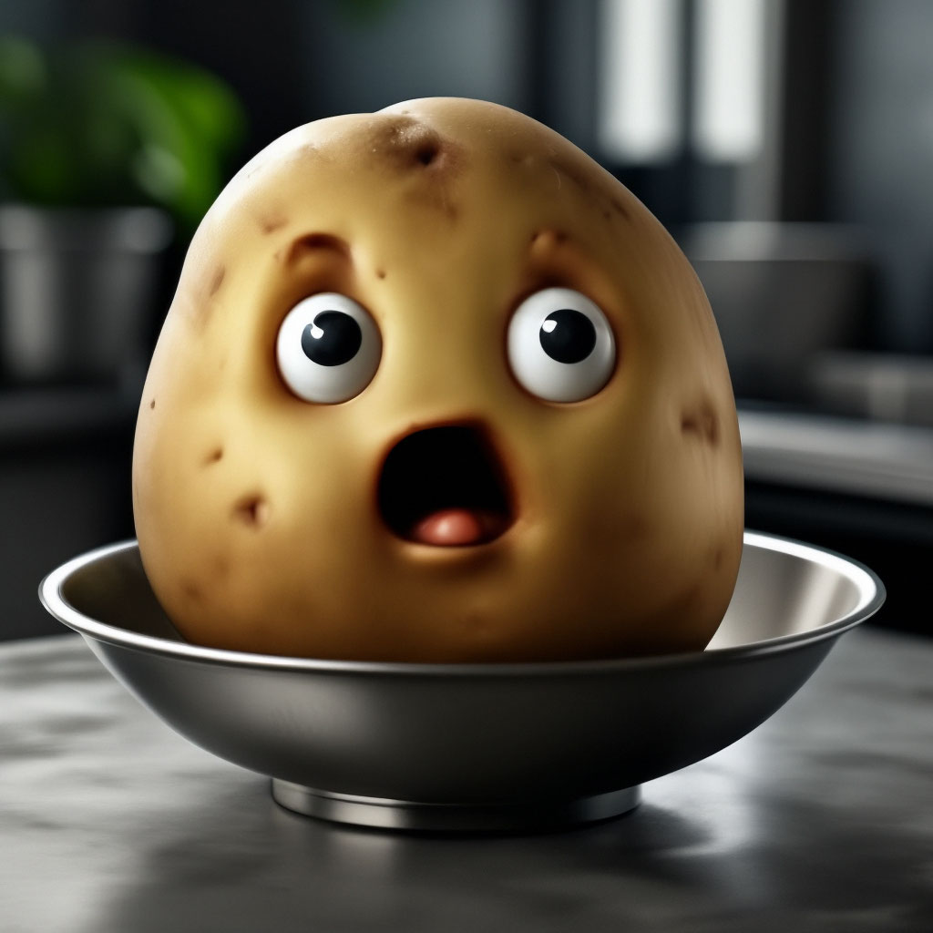 "Potatoes are cute anthropomorphic with bulging eyes climbing out of a ...