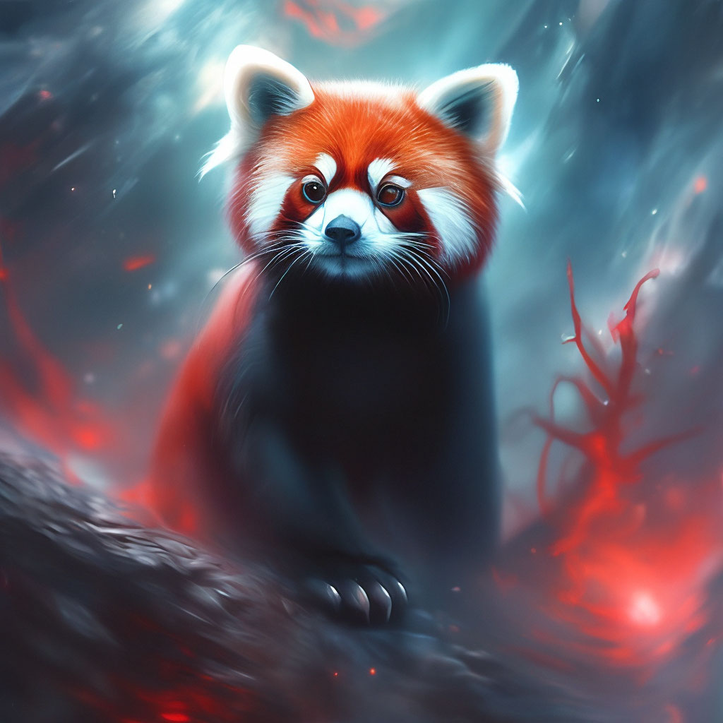 "Red panda in space, high detail" — image created in Shedevrum