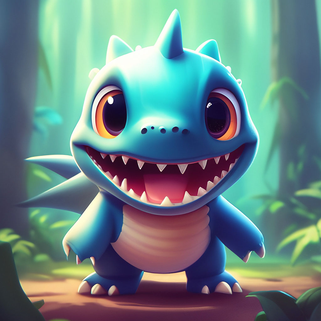 "Cute little megalodon with big happy eyes" — image created in Shedevrum