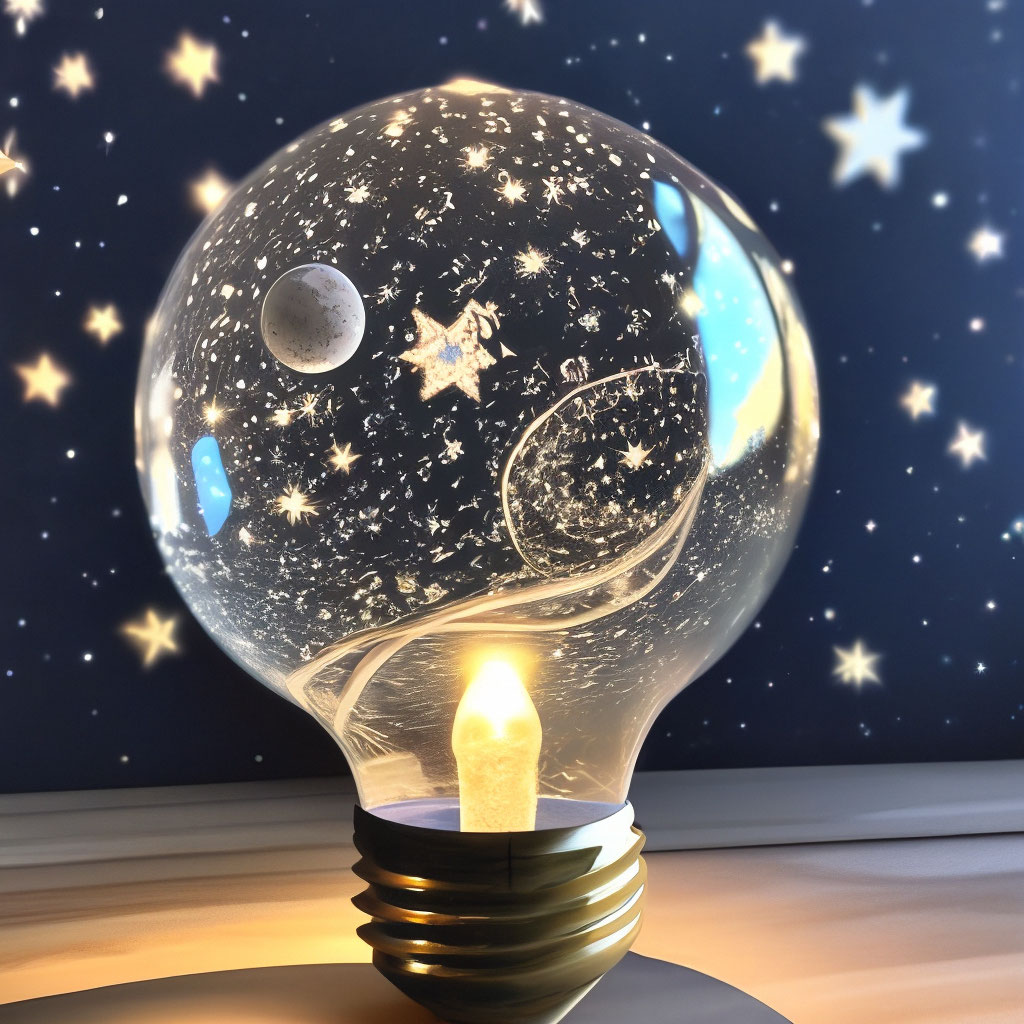 "Glass light bulb, moon and stars inside, beautiful, realistic, high ...