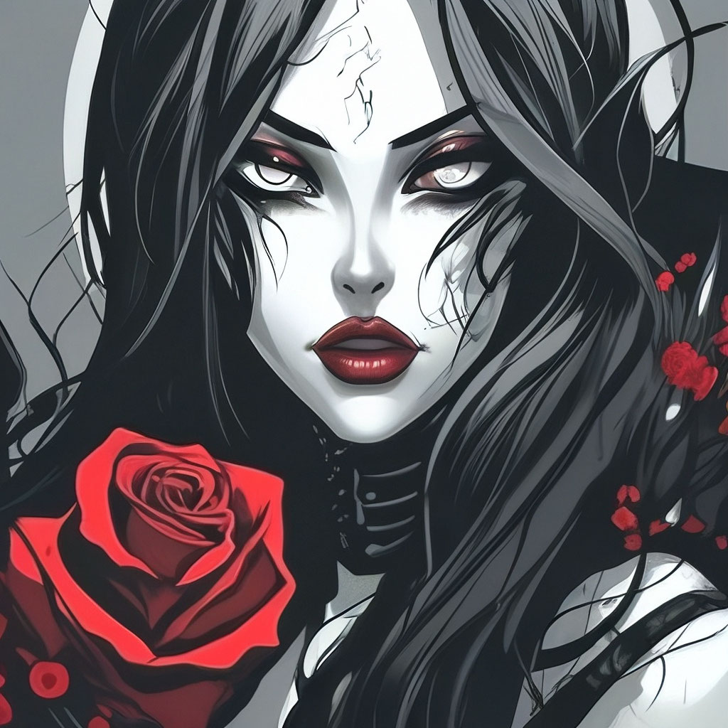 "Epic dark vampire with black hair, eye shine, lip gloss, long ...