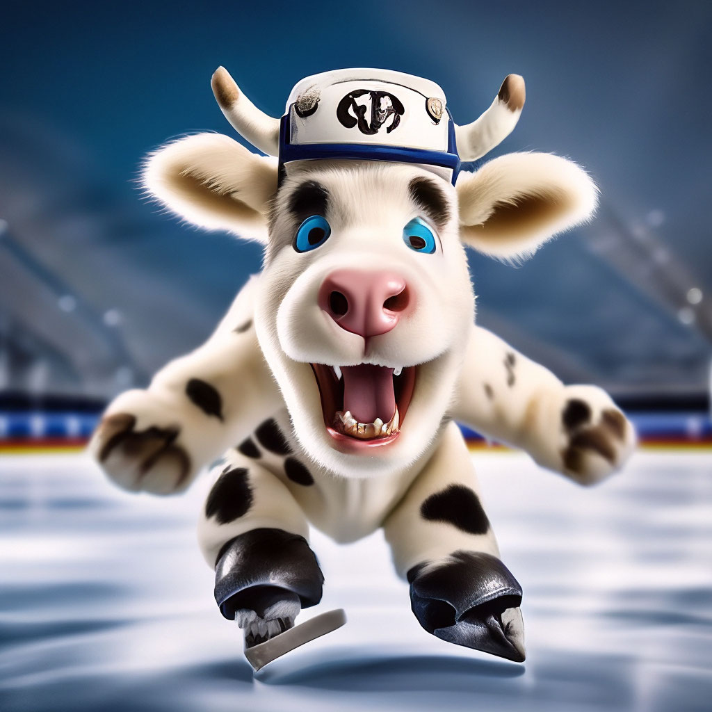 "Cow on ice! a cute little clumsy fluffy anthropomorphic cow, in a ...