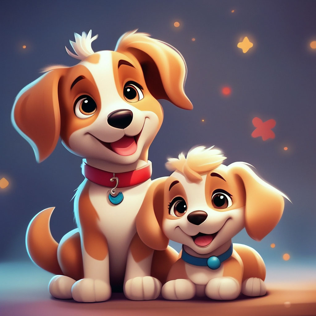 "Very cute cartoon dogs" — image created in Shedevrum