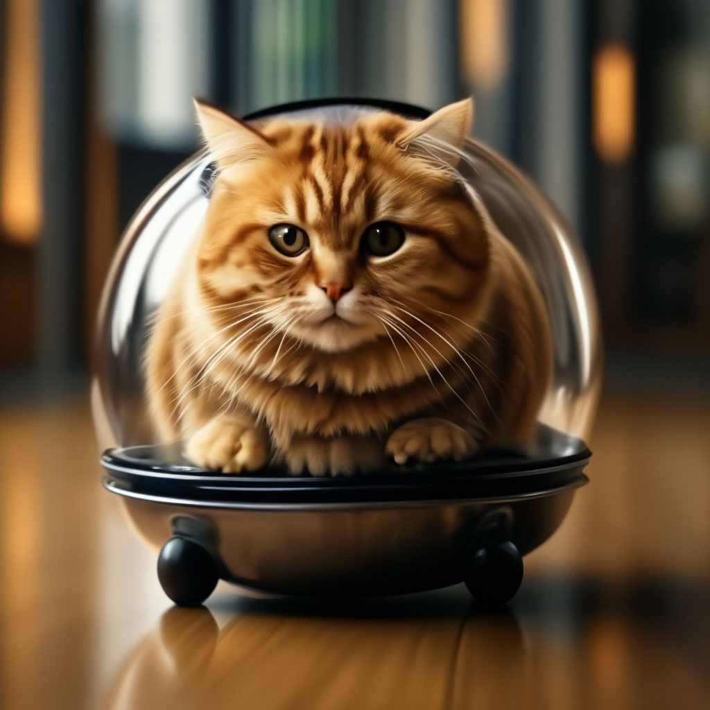 "A spherical cat in a vacuum" — image created in Shedevrum