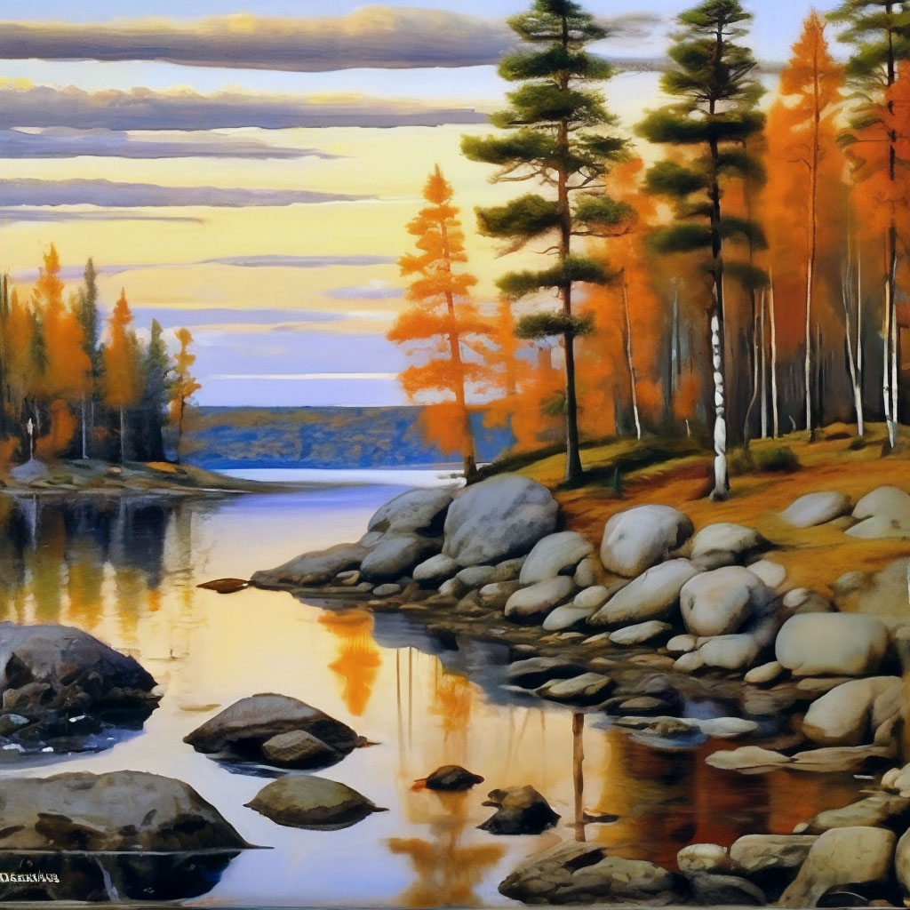 "Beardsley depicted autumn in Karelia. The shore of a remote forest ...