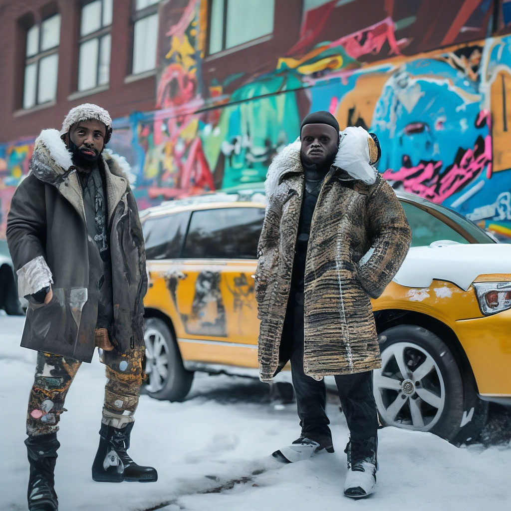 "2 African gangsters in New York in winter snow taxi rides on graffiti ...