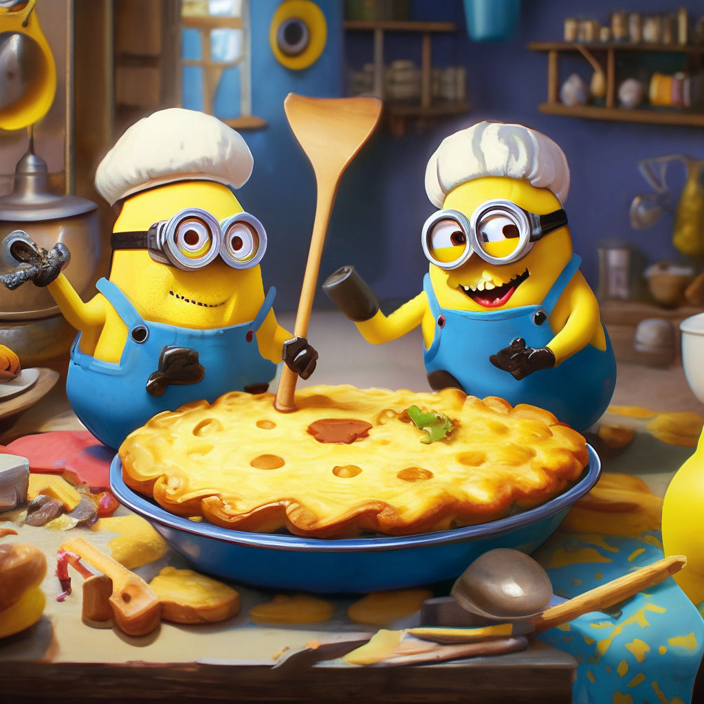 "Minions cook a pie, all in the style of surrealism and sweetness ...