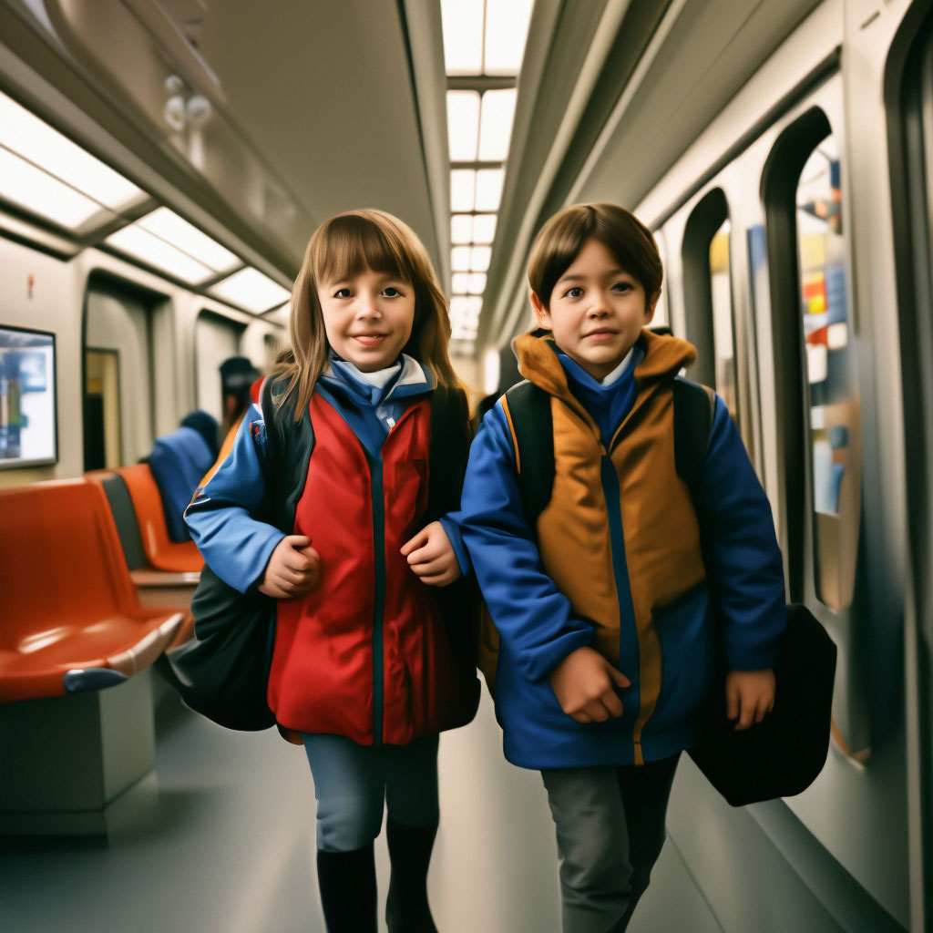 "Children go to school by subway" — image created in Shedevrum