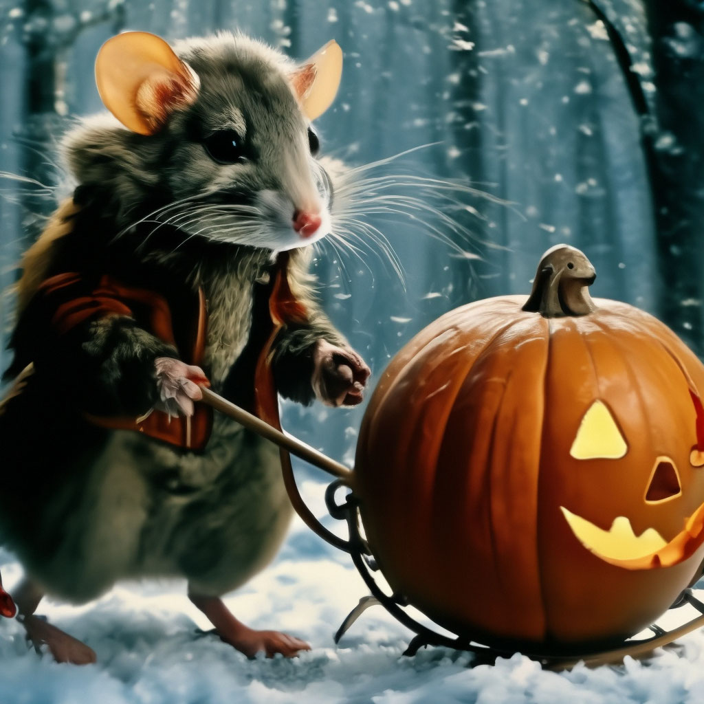 "Carriage pumpkin rat fairy snow" — image created in Shedevrum