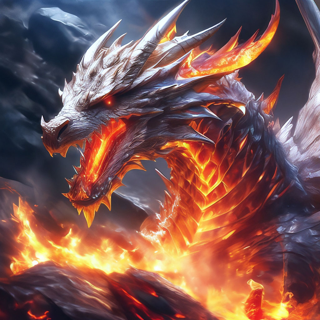 "Realistic dragon, crystal, on fire" — image created in Shedevrum