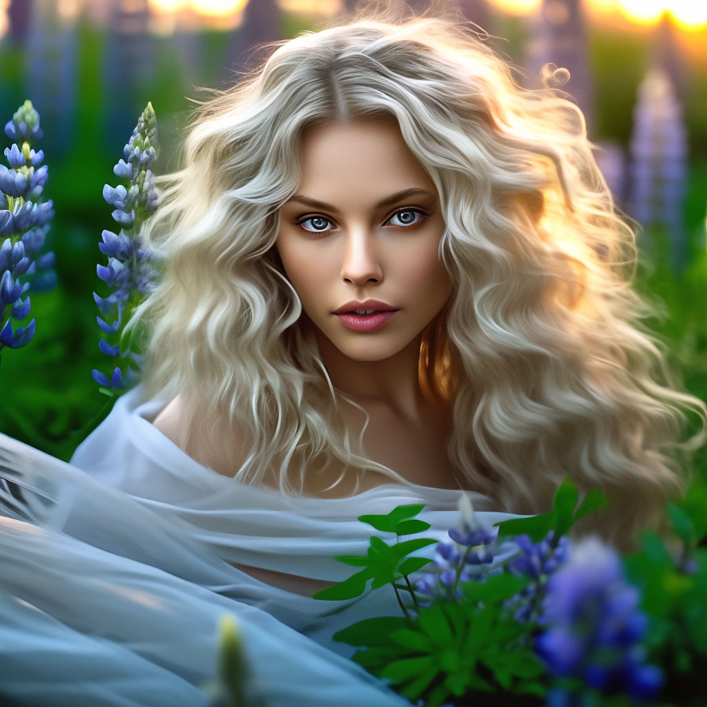 "Hyperrealism, the girl is coming, dawn, complex hairstyle of white ...