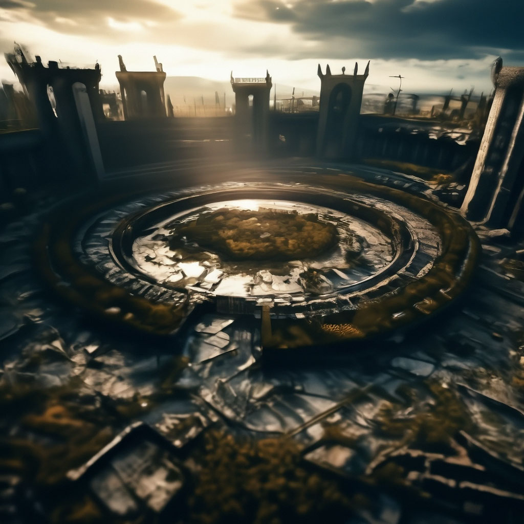 "Arena A GIANT abandoned post-apocalypse field, top view." — image ...