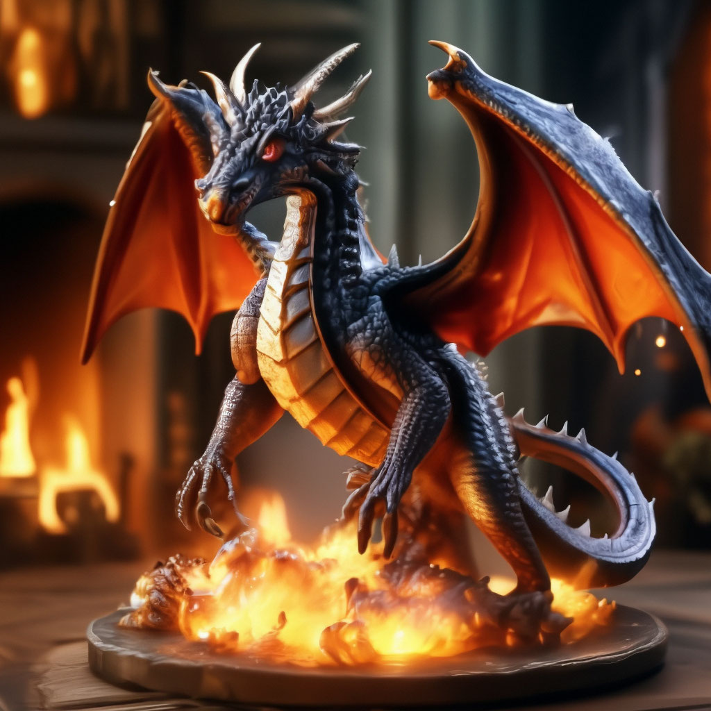 "Ultra-realistic,detailed small dragon with wings spews fire from its ...