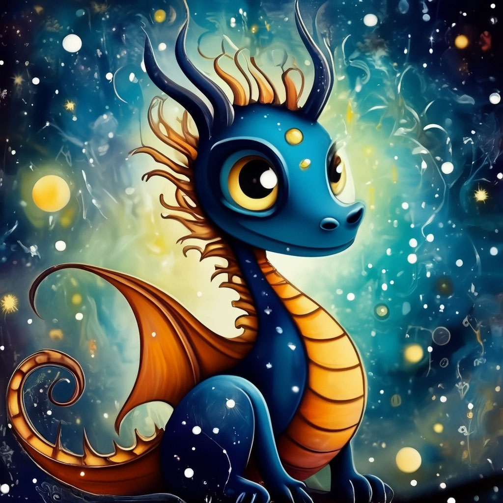 "A cosmic fairy-tale dragon in the style of Carla Gerard+Tim Burton ...