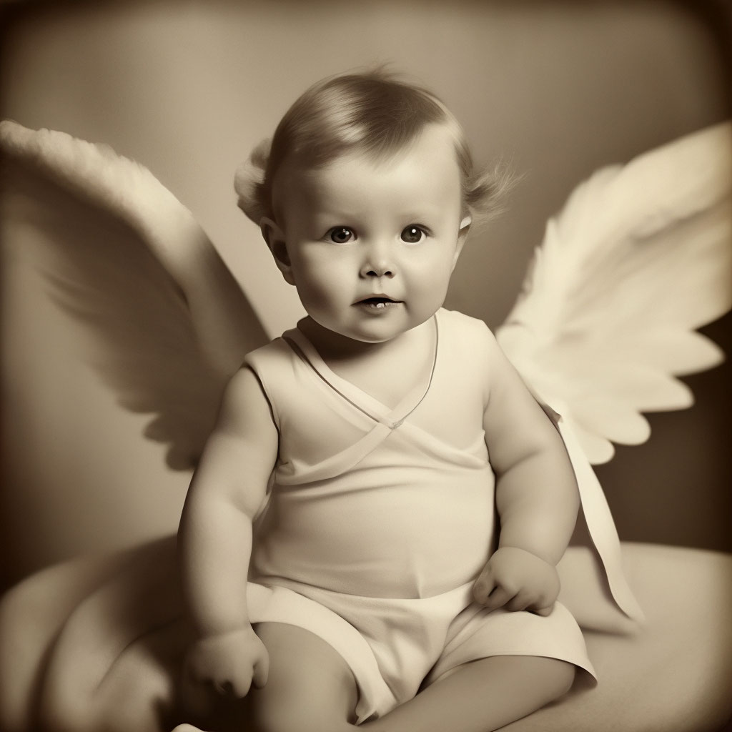 "Angel, baby is very cute, with wings on his back, retro photo" — image ...
