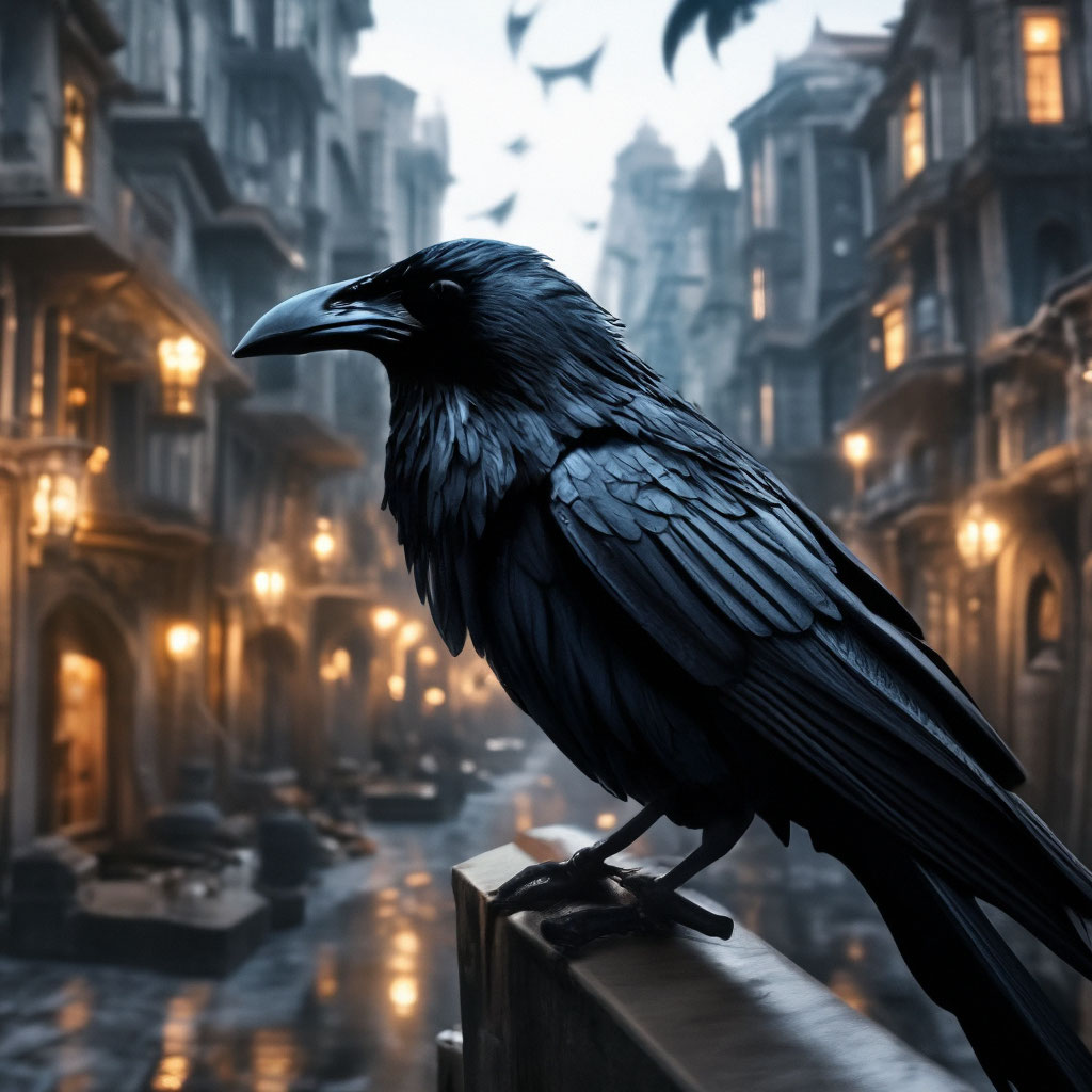 "Raven city, beautiful, 4k, realistic" — image created in Shedevrum