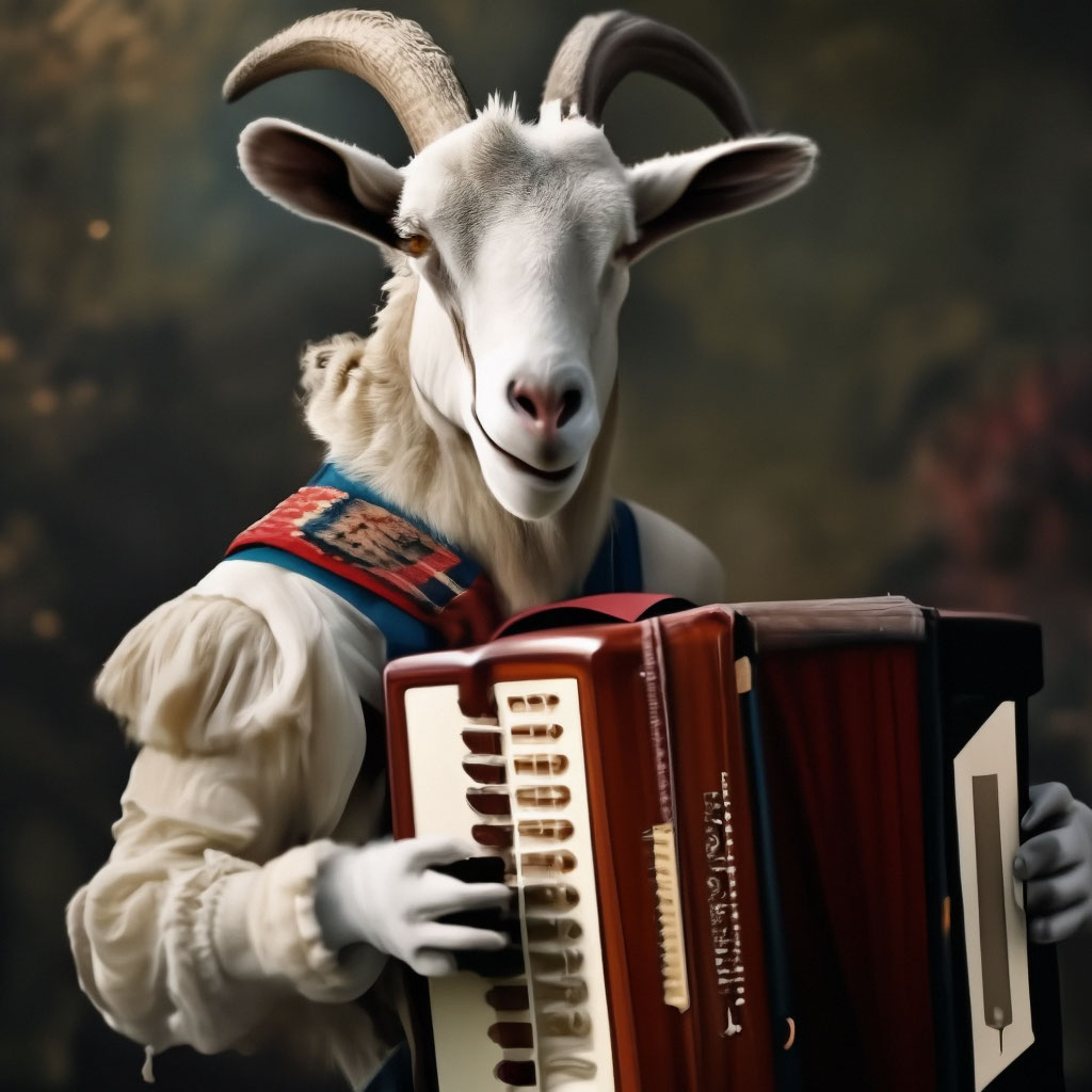 "Goat with accordion" — image created in Shedevrum