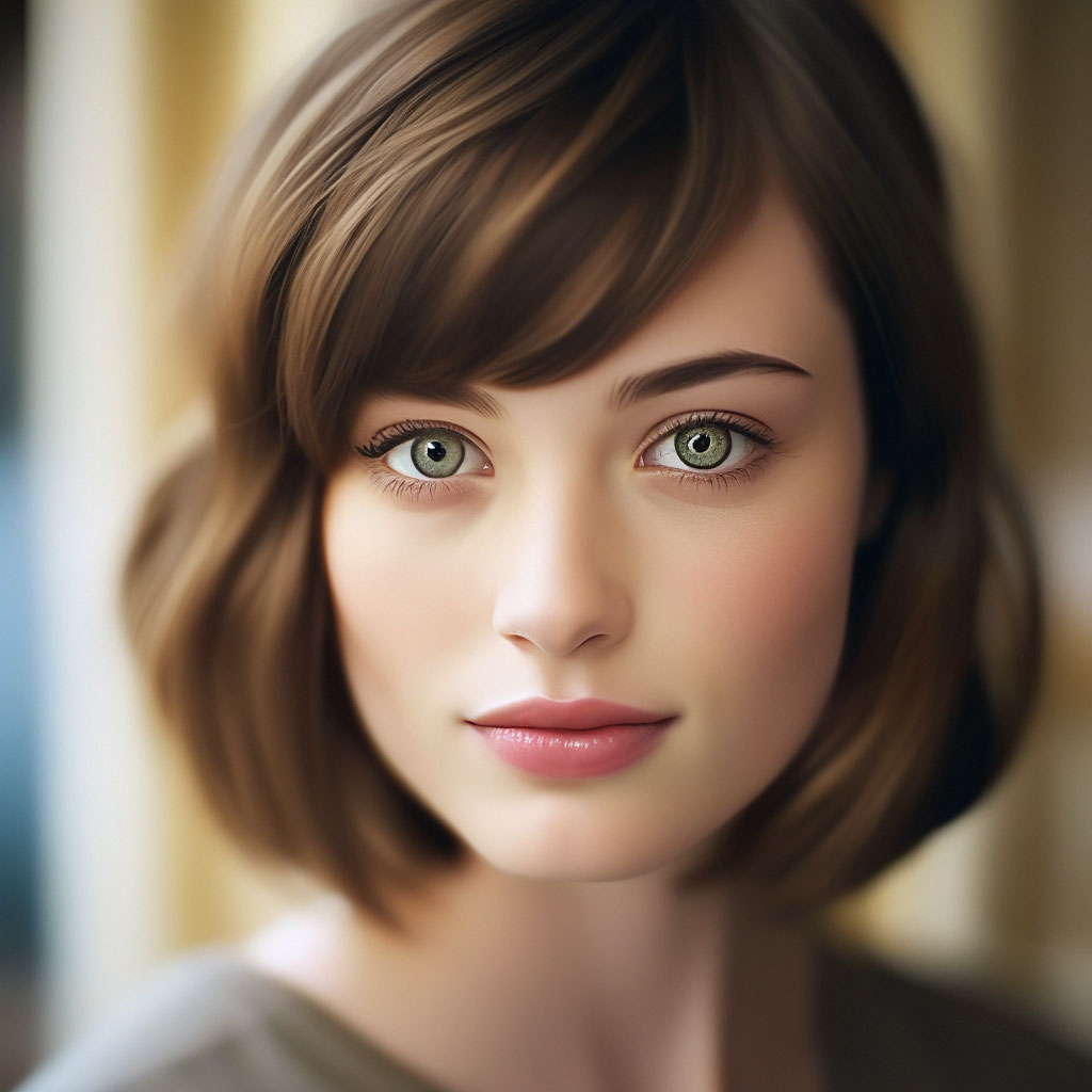 "Short and brown hair, a small scar on the eyebrow, round face, dimples ...