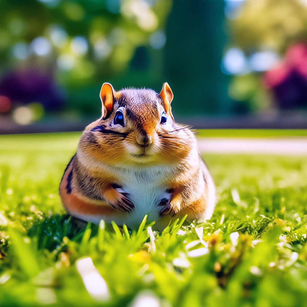 "Very fat chipmunk with obesity, sitting on the lawn, aesthetically ...