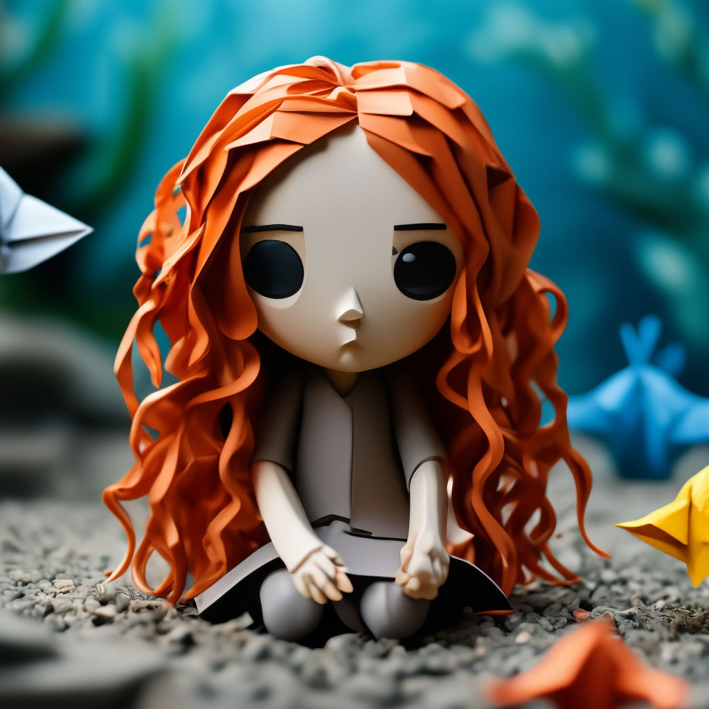 "Origami, paper, Underwater kingdom a small, sad, awkward, big head ...