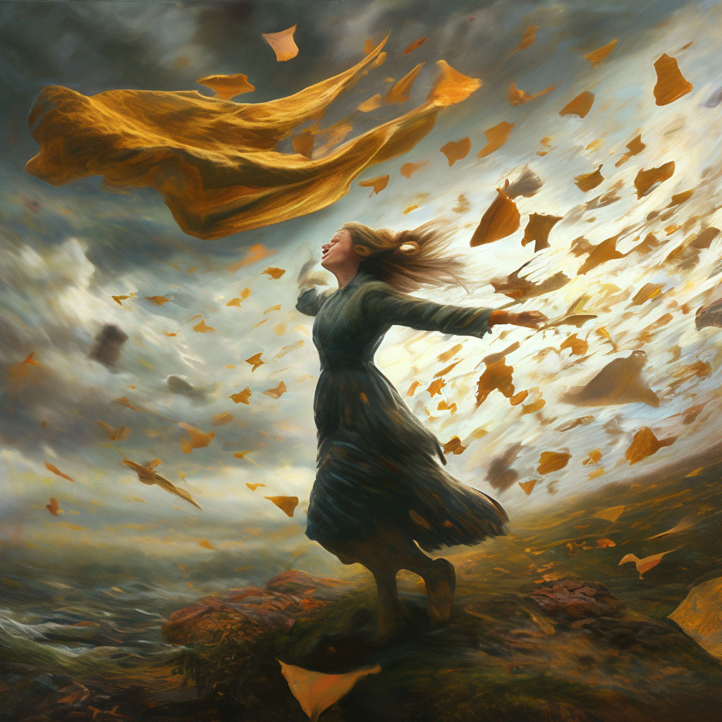 "Throwing words to the wind" — image created in Shedevrum
