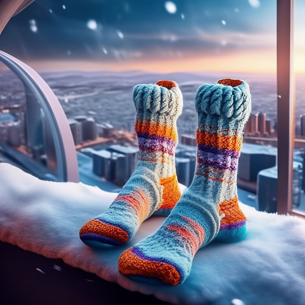 "Knitted from yarn futuristic socks of the future, behind the ...
