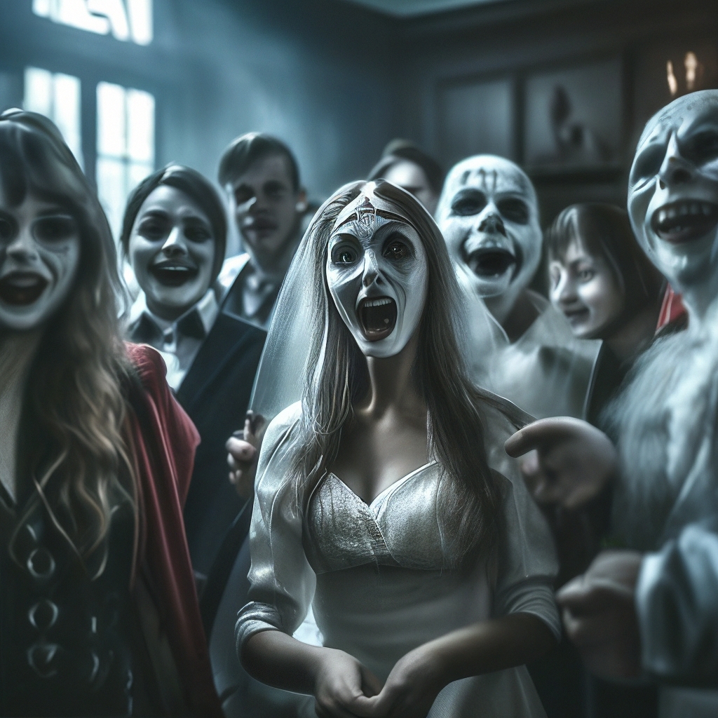 "Horror movie characters party, realistic, professional photo, 4k, 30mm ...
