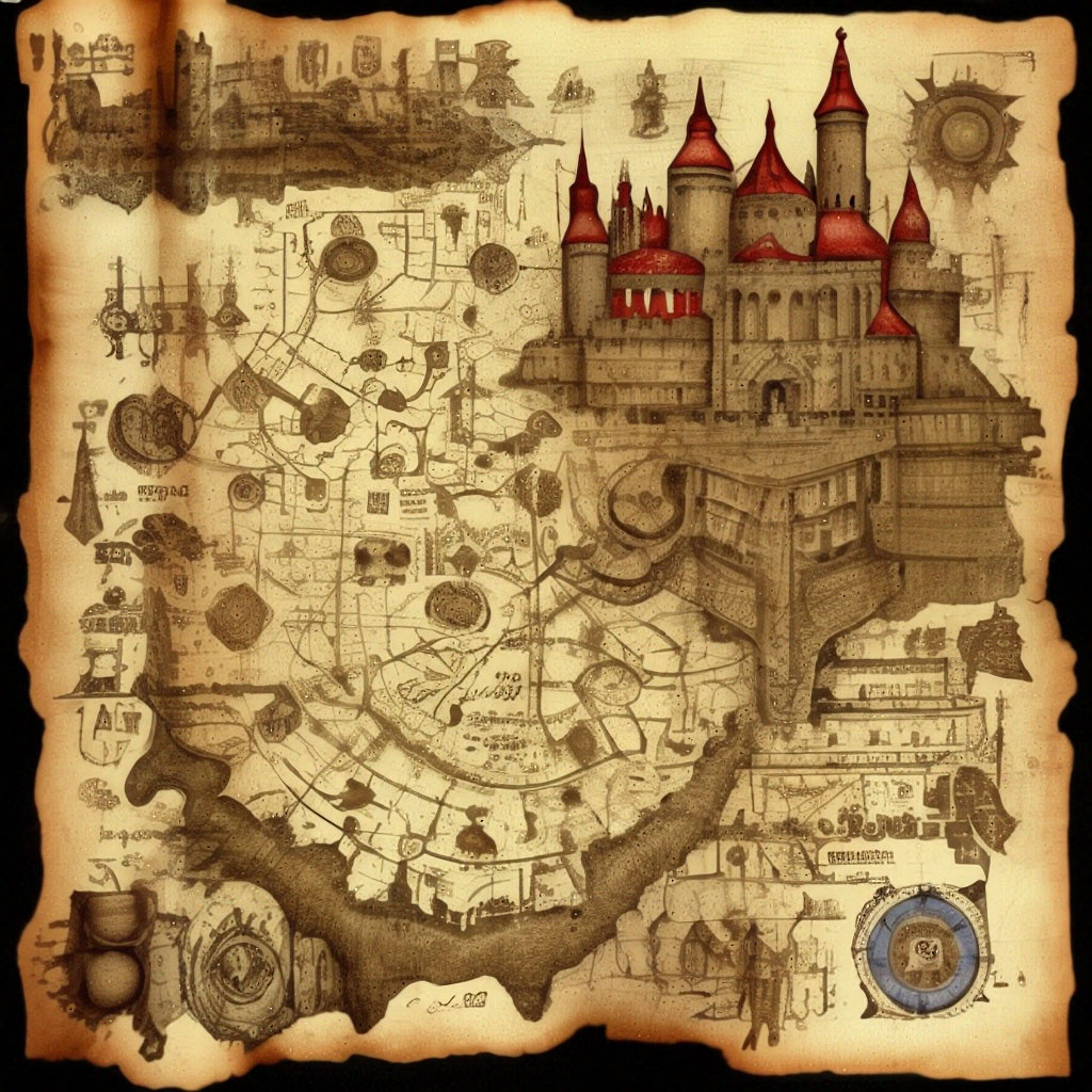 "Hand-paint. an ancient manuscript. collage. a map of the fortress ...