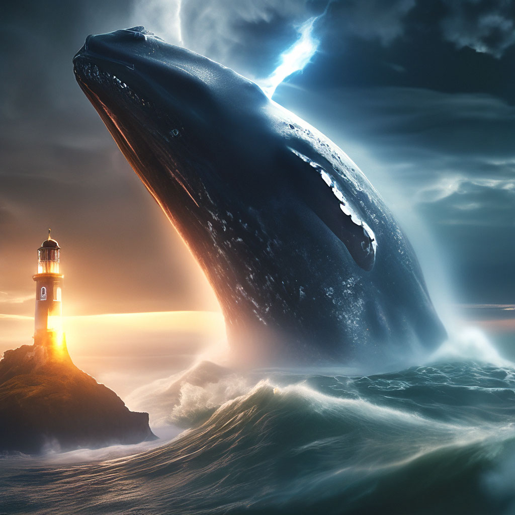 "@Nata_art🐉a burning lighthouse and a huge whale , ocean , storm , wow ...